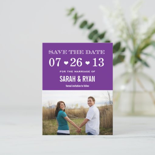 Cute Heart Purple Save the Date Photo Postcards | Zazzle