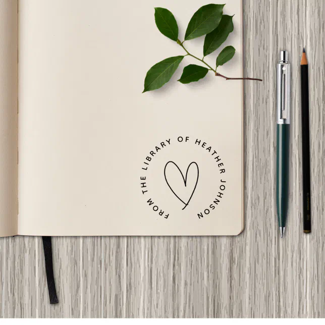 Cute Heart Simple From The Library Custom Book Rubber Stamp | Zazzle