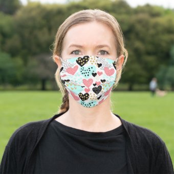 Cute Hearts Adult Cloth Face Mask | Zazzle
