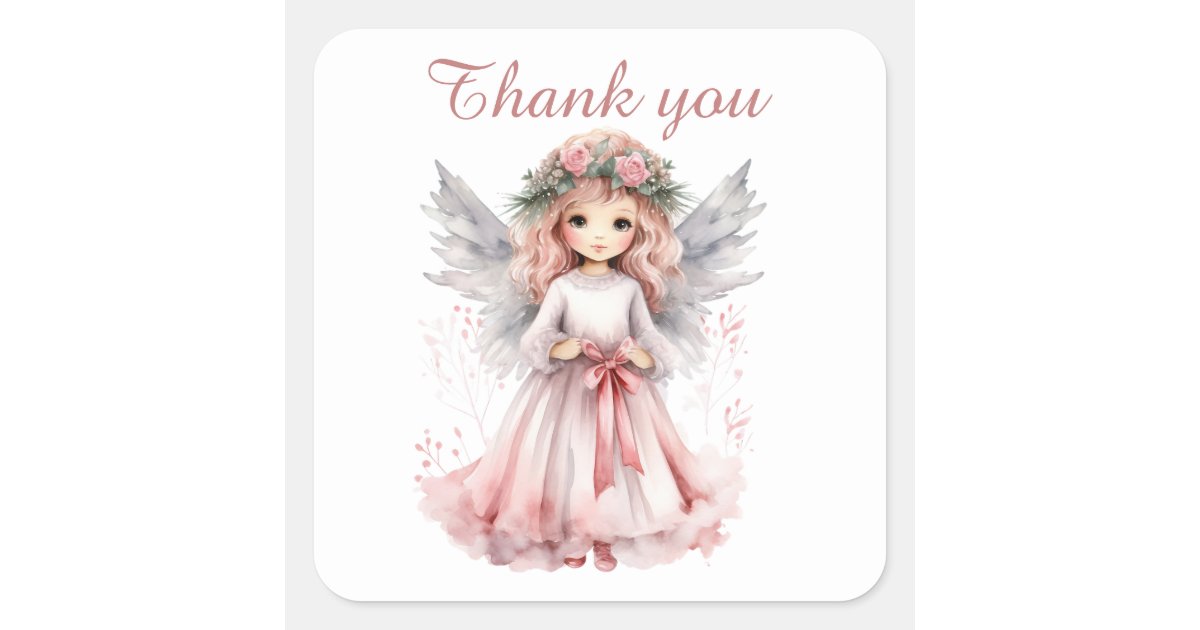 Cute Heavenly Angel thank you Square Sticker | Zazzle