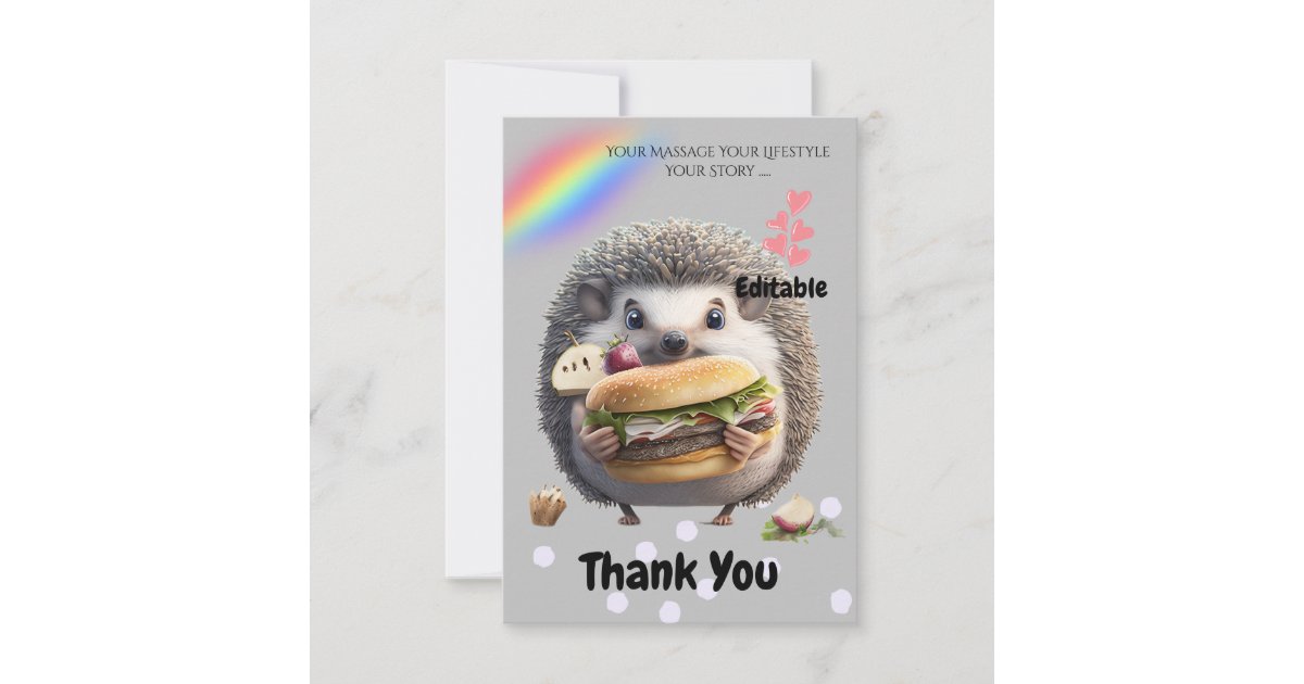 Cute Hedgehog Burger Thank You Card | Zazzle