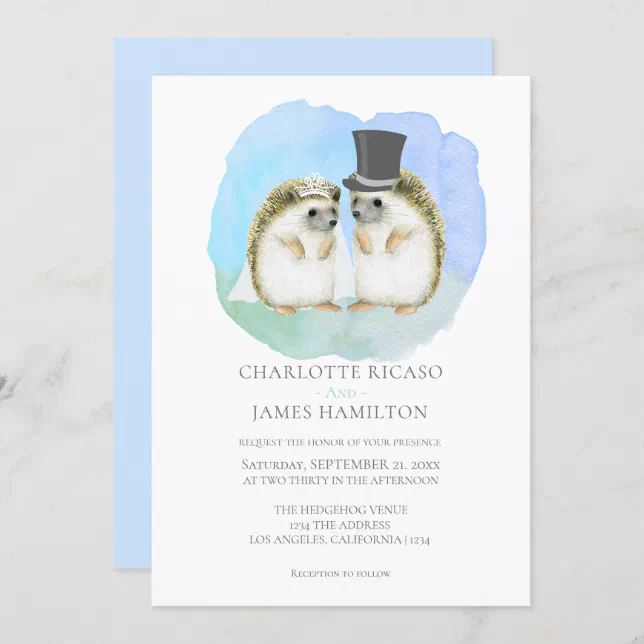 Cute Hedgehog Couple Wedding Personalized Invitation | Zazzle