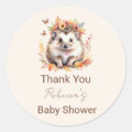 Cute Hedgehog Fall Woodland Thank You Classic Round Sticker | Zazzle
