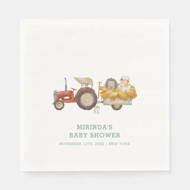 Cute Hedgehog Farm Tractor Baby Shower Napkins | Zazzle