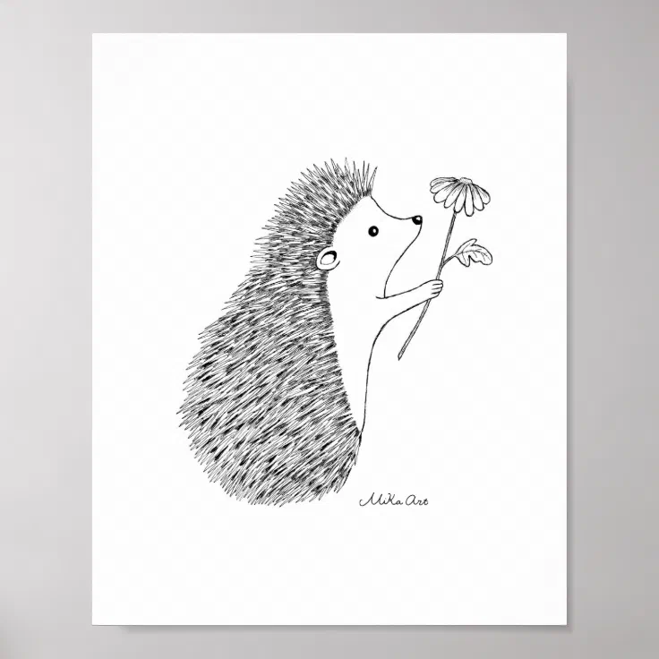 Cute Hedgehog Ink Drawing Poster Woodland Animal | Zazzle