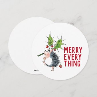 Cute Hedgehog Merry Everything Christmas Round Holiday Card | Zazzle