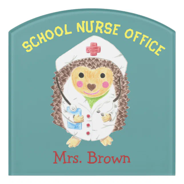 Cute hedgehog school nurse office door sign | Zazzle