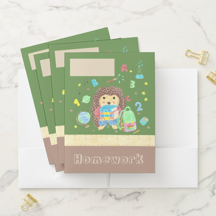 Cute hedgehog student homework pocket folders | Zazzle.com
