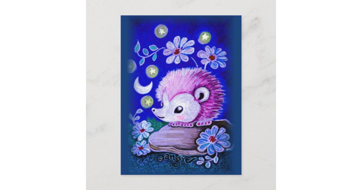 Cute Hedgehog With Moon Postcard | Zazzle