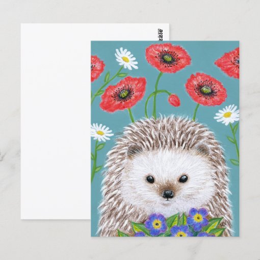 Cute Hedgehog with Spring Flowers postcard | Zazzle