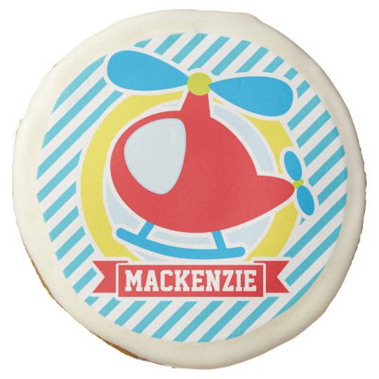 Cute Helicopter; Blue & White Stripes Sugar Cookie | Zazzle.com