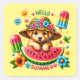 Cute hello Summer puppy Square Sticker | Zazzle