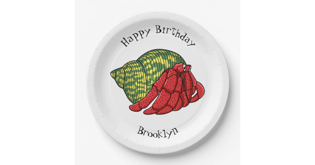 Cute hermit crab cartoon illustration paper plates | Zazzle