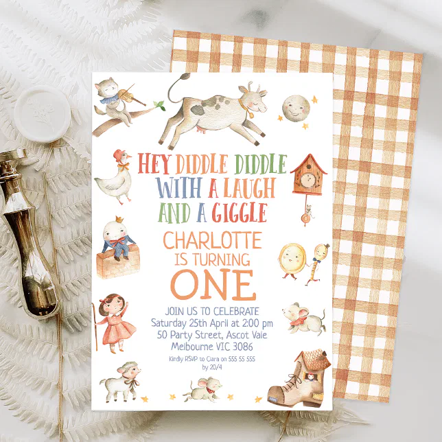 Cute Hey Diddle Diddle Nursery Rhyme 1st Birthday Invitation | Zazzle