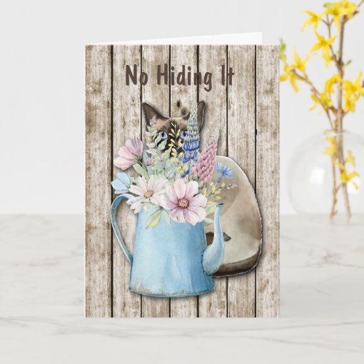 Cute Hiding Cat and Floral Pot Birthday Card | Zazzle