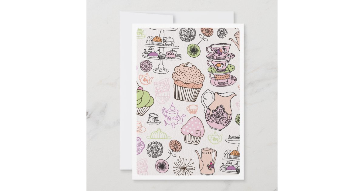 Cute high tea coffee cupcake pattern invitation | Zazzle