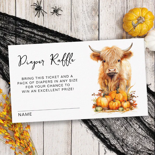 Cute Highland Cow Autumn Baby Shower Diaper Raffle Enclosure Card | Zazzle