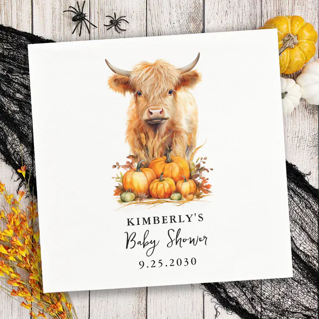 Cute Highland Cow Autumn Pumpkins Baby Shower Napkins | Zazzle