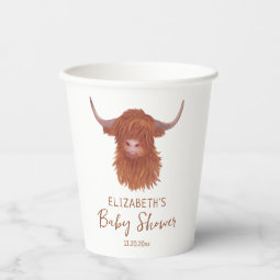 Cute Highland Cow Baby Shower Paper Cups | Zazzle
