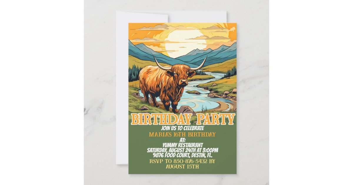 Cute Highland Cow Birthday Party Invitations | Zazzle