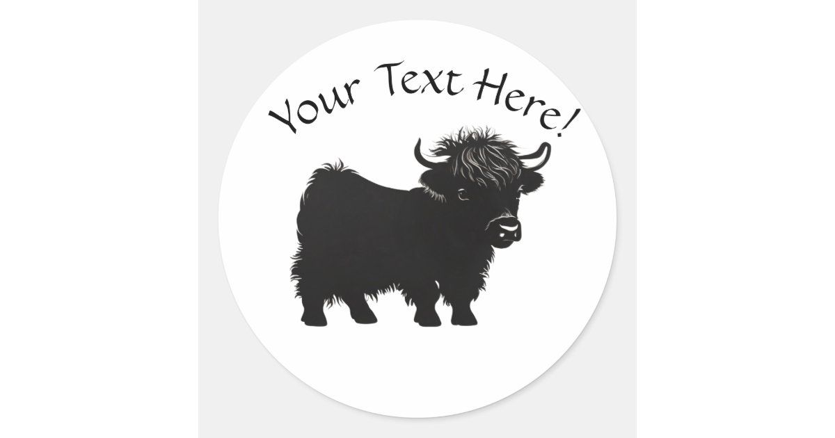 Cute Highland Cow Calf Edit Text Name Classic Round Sticker | Zazzle