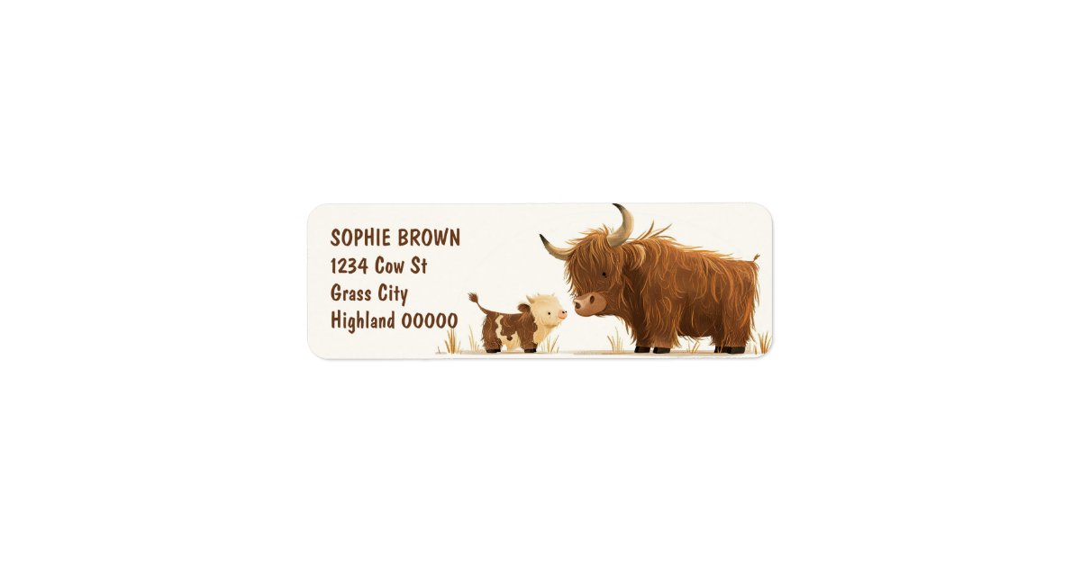 Cute Highland Cow& Calf Farm Animal Return Address Label | Zazzle