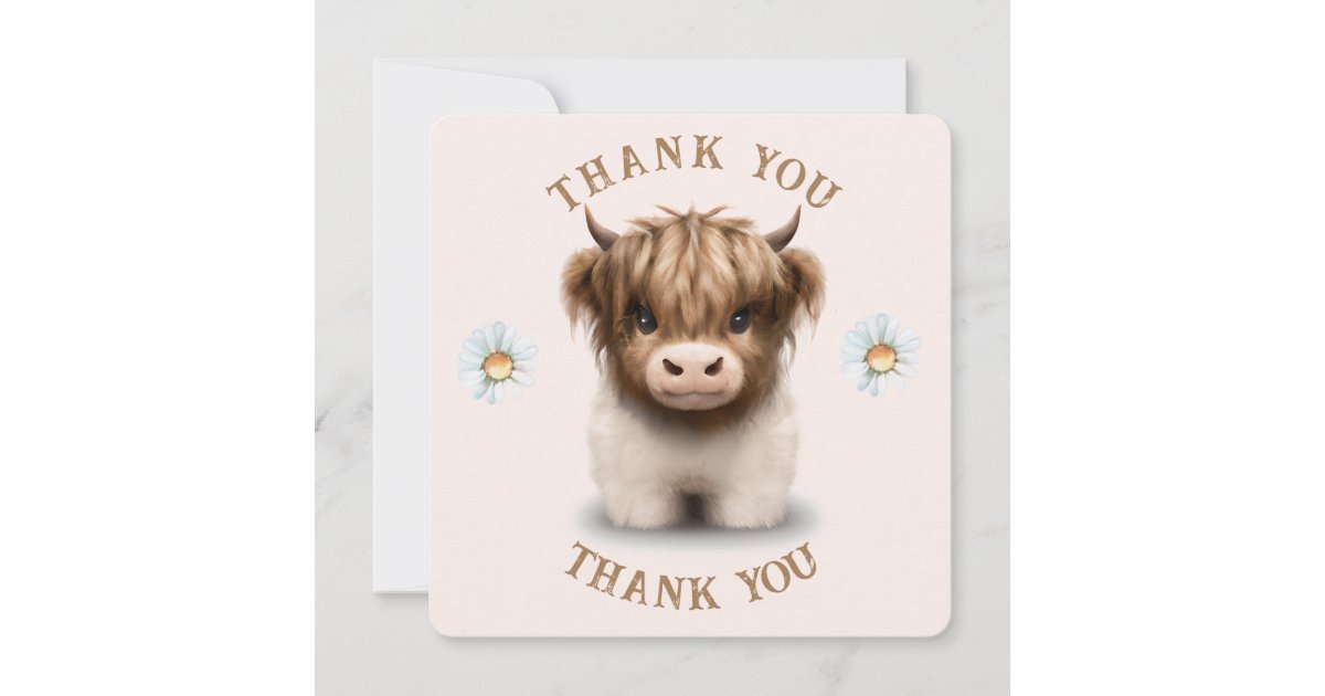 Cute Highlands Scottish Cow Thank You Card | Zazzle