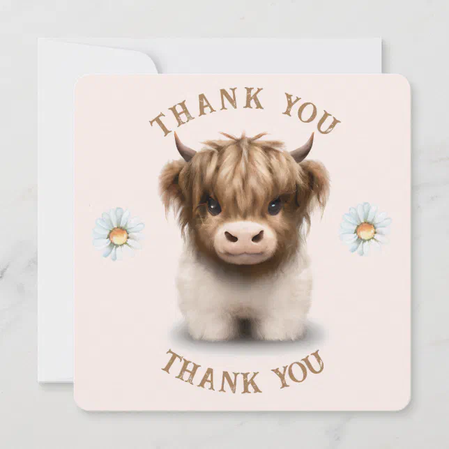 Cute Highlands Scottish Cow Thank You Card | Zazzle
