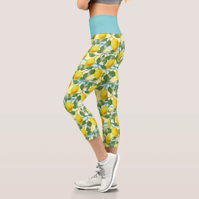 Cute Hip Tropical Summer Lemons Fruit Pattern Capri Leggings | Zazzle