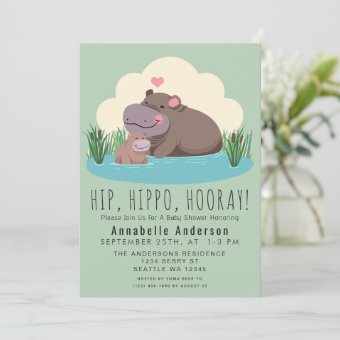 Cute Hippo Baby shower Invitation | Zazzle