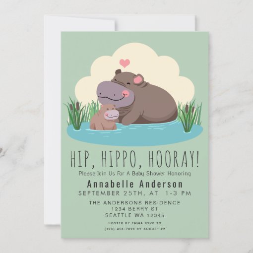 Cute Hippo Baby shower Invitation | Zazzle