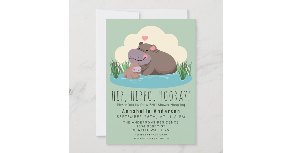 Cute Hippo Baby shower Invitation | Zazzle