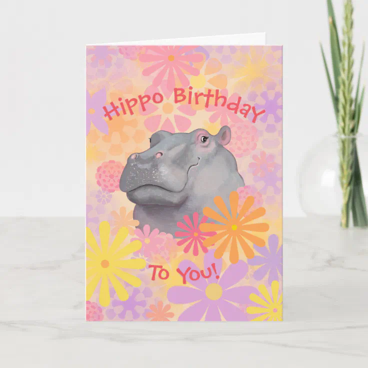 Cute Hippo Birthday Card | Zazzle