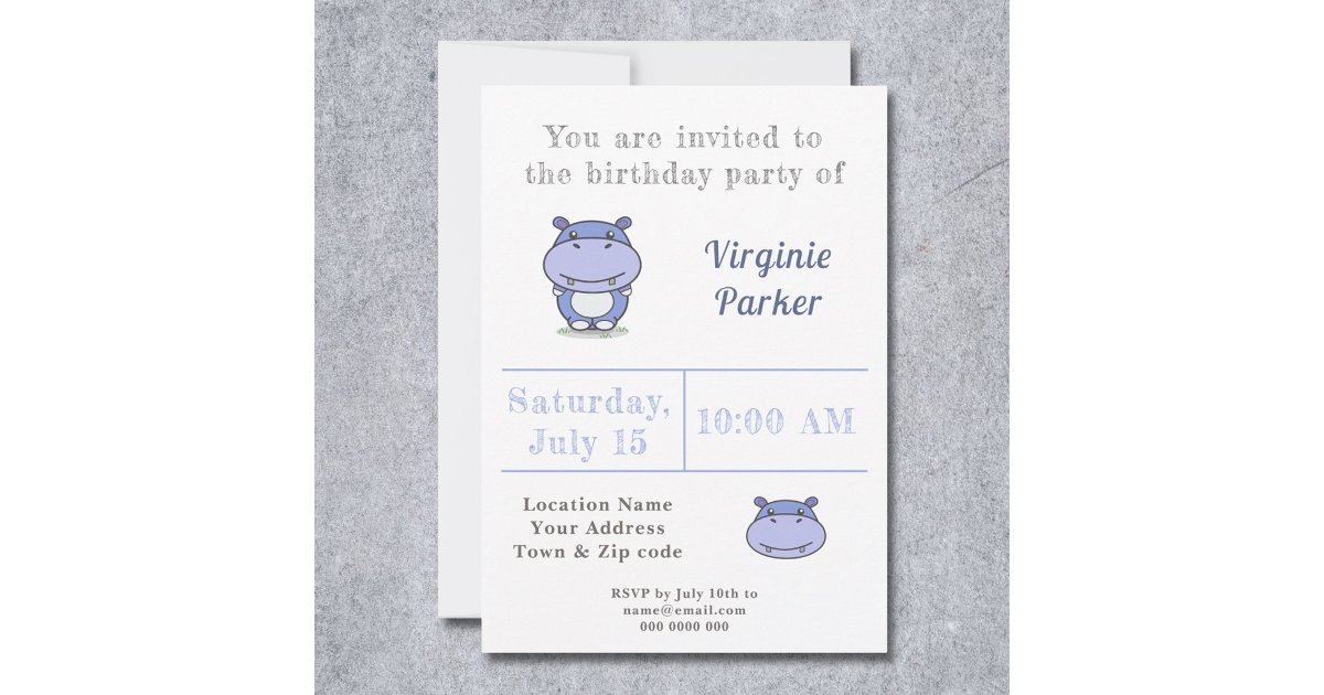 Cute Hippo Birthday Invitation | Zazzle