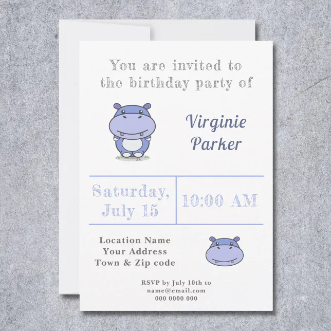 Cute Hippo Birthday Invitation | Zazzle