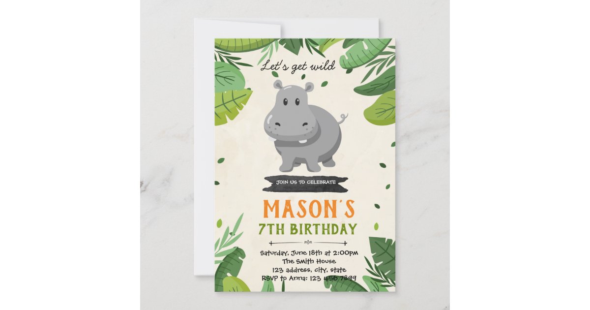 Cute hippo birthday party invitation | Zazzle