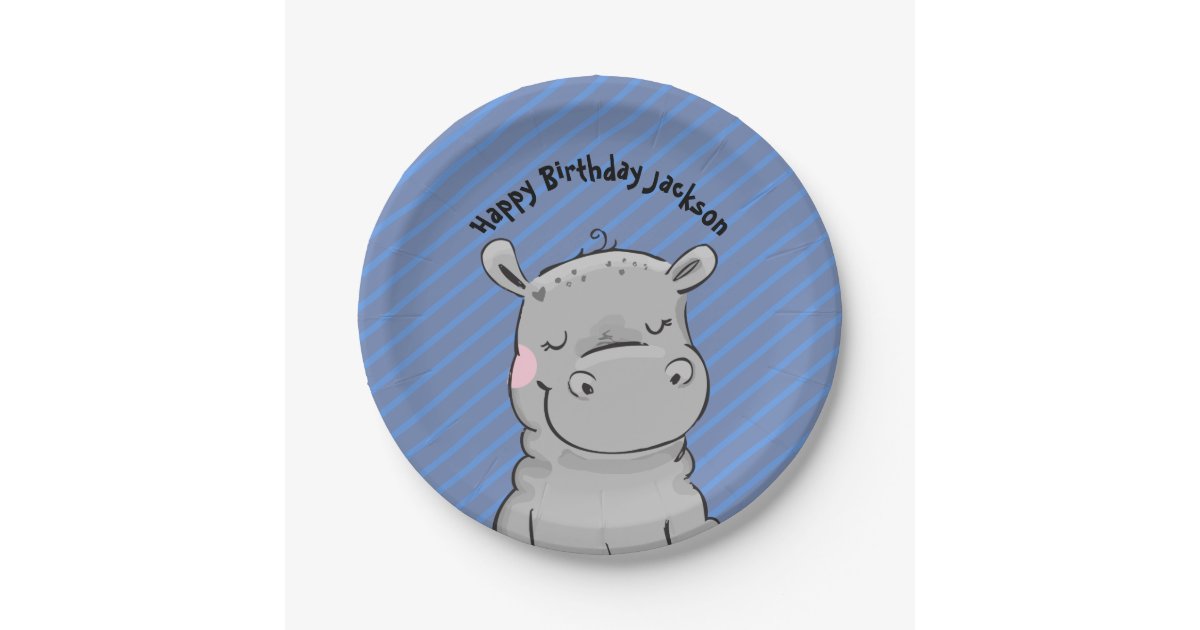 Cute Hippo Birthday Party Plate | Zazzle