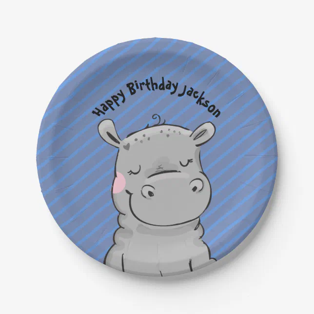 Cute Hippo Birthday Party Plate | Zazzle