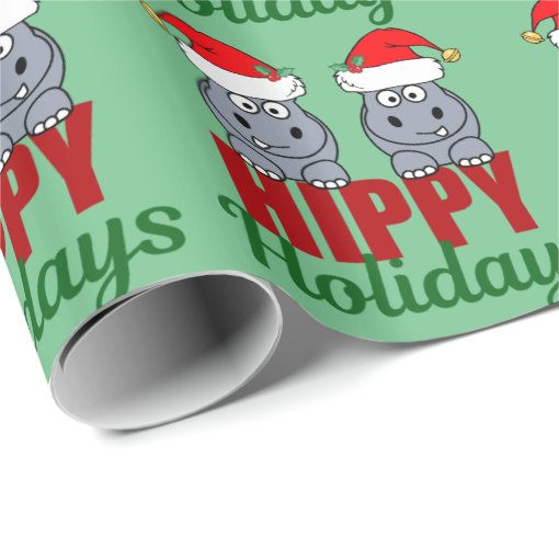 Cute Hippo Christmas Hippy Holidays Wrapping Paper | Zazzle