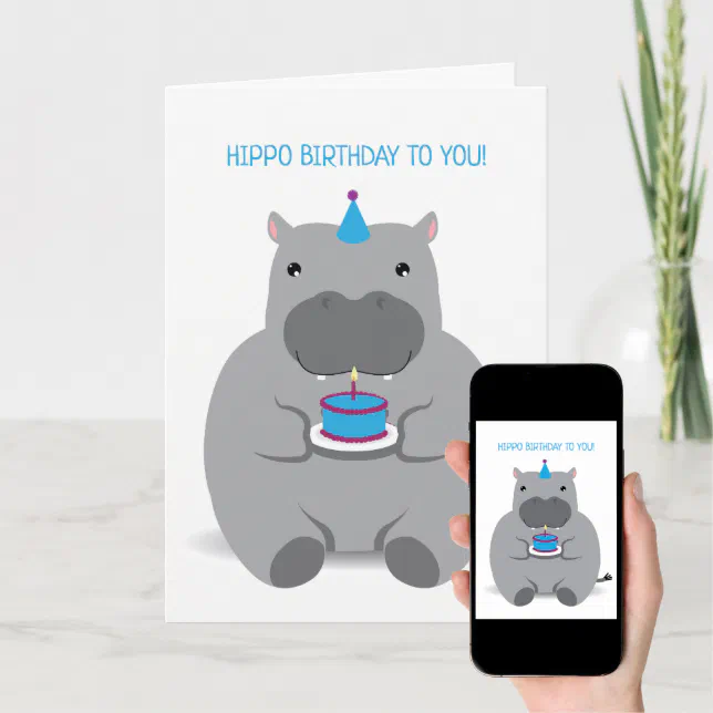 Cute Hippo Happy Birthday Greeting Card | Zazzle