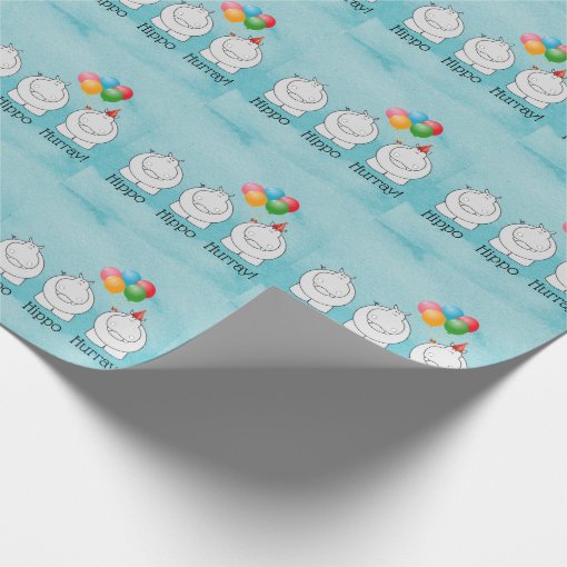 Cute Hippo Hippo Hurray Birthday Wrapping Paper | Zazzle