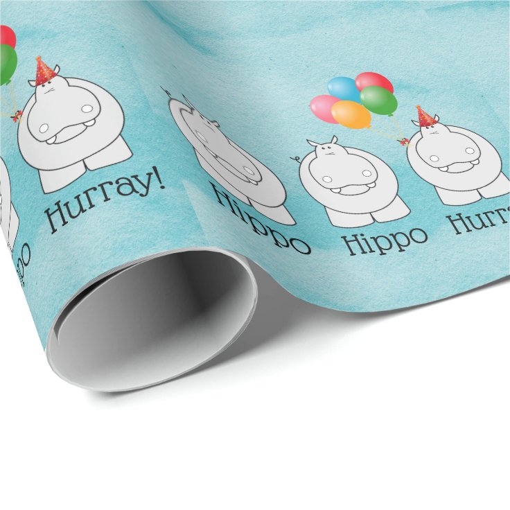 Cute Hippo Hippo Hurray Birthday Wrapping Paper | Zazzle
