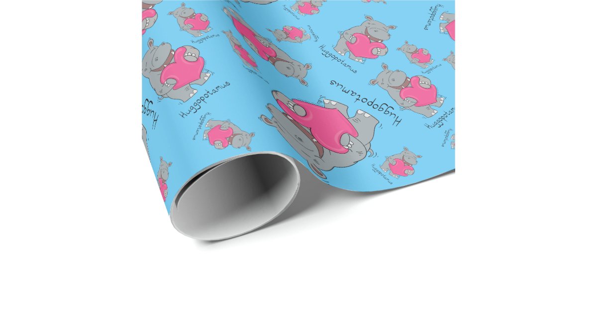 Cute Hippo Hugs Cute Animal Cartoon Wrapping Paper | Zazzle