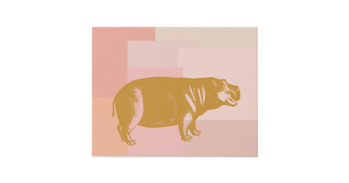 Cute Hippo Illustration in Pink and Gold Faux Canvas Print | Zazzle