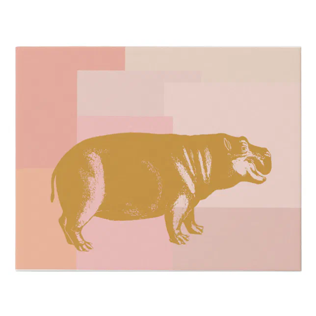 Cute Hippo Illustration in Pink and Gold Faux Canvas Print | Zazzle