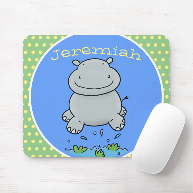 Cute hippo jumping cartoon illustration mouse pad | Zazzle