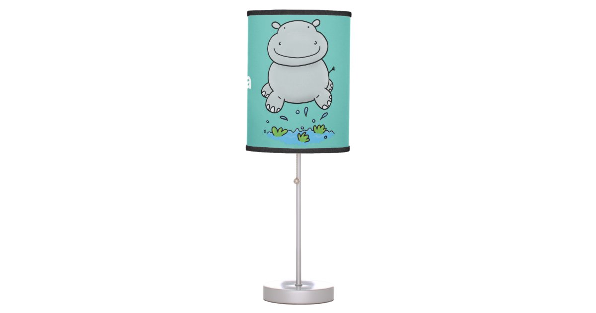 Cute hippo jumping cartoon illustration table lamp | Zazzle