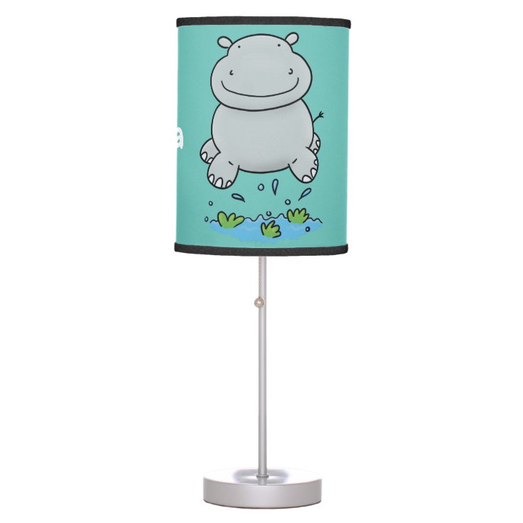 Cute hippo jumping cartoon illustration table lamp | Zazzle