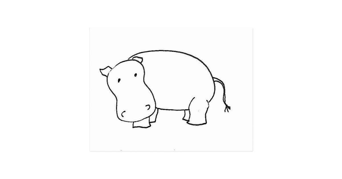 Cute hippo line drawing postcard | Zazzle.com