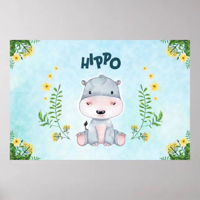 Cute Hippo Nursery Room Poster | Zazzle